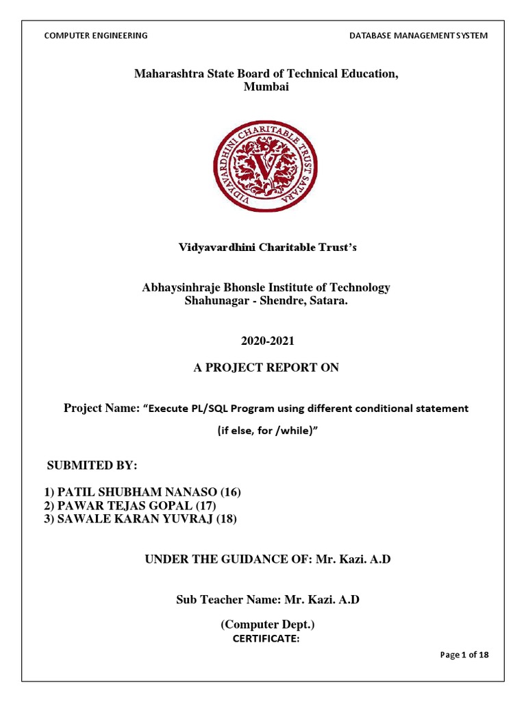 Dbms Project | PDF | Control Flow | Pl/Sql