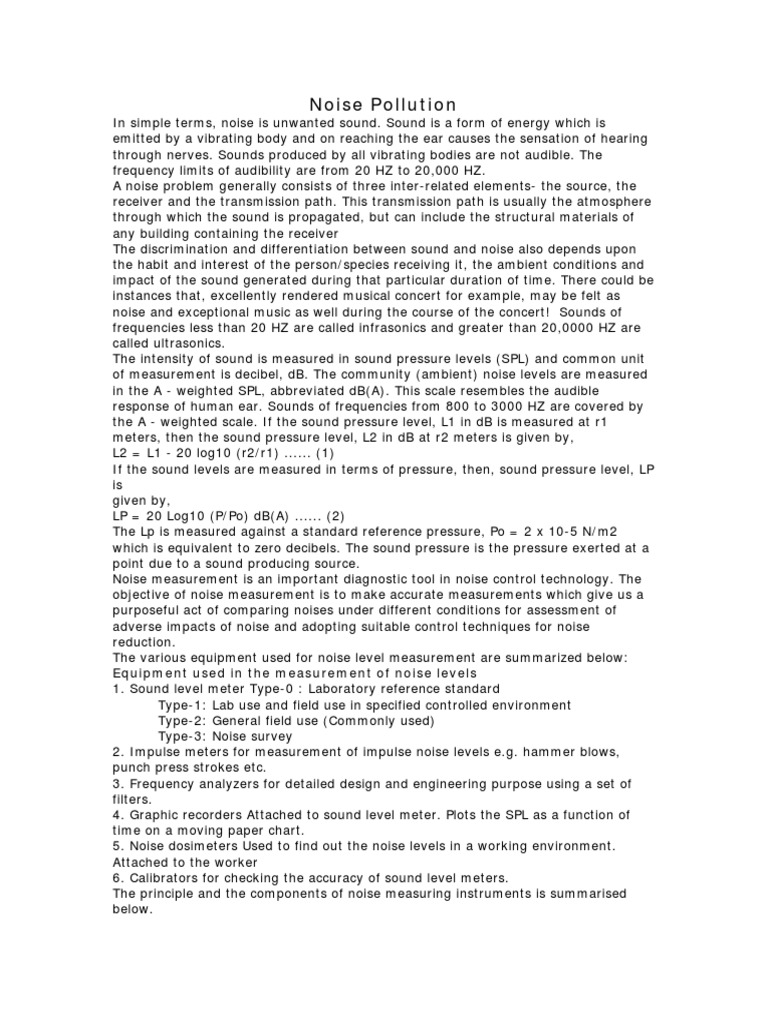 Lecture Notes Noise Pollution | PDF | Sound | Decibel