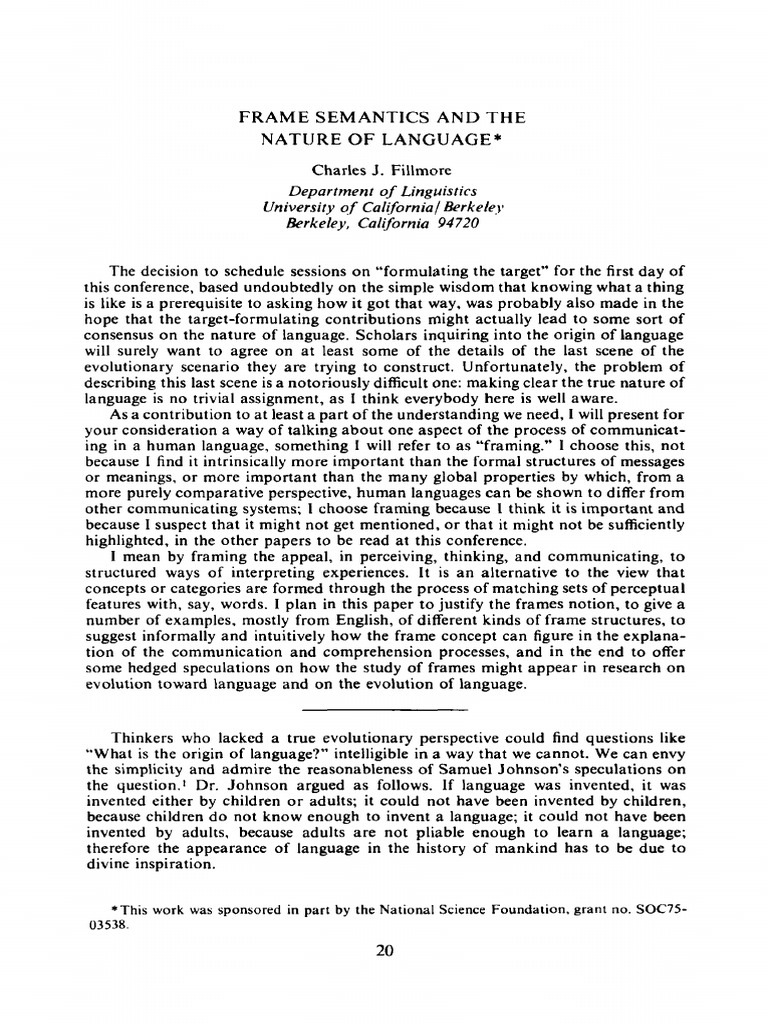 Frame Semantics and The Nature of Language - Fillmore | PDF | Schema ...
