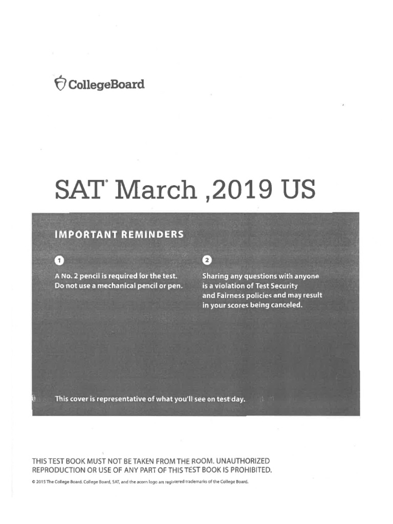March 2019 SAT Test | PDF | Sat | Cognition