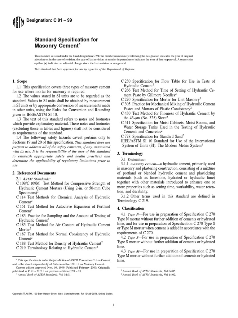 Masonry Cement: Standard Specification For | PDF | Mortar (Masonry ...