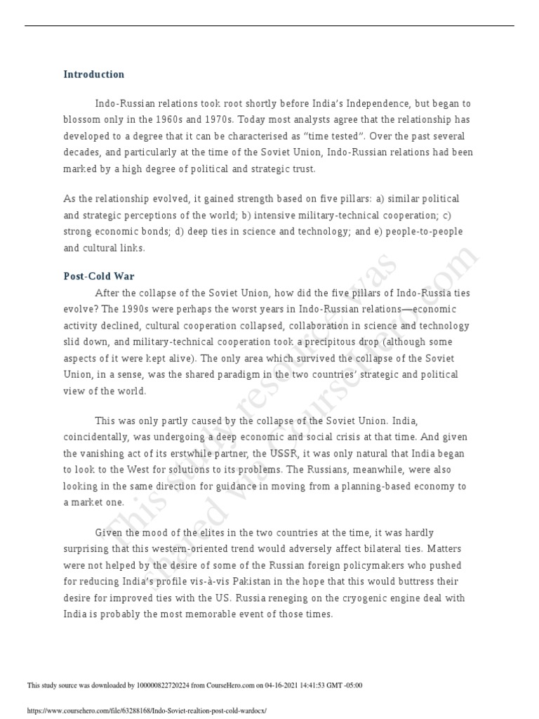 Evolving Indo-Russian Relations Post-Soviet | PDF | Taliban | Soviet Union