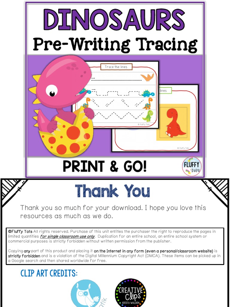 Dinosaur Pre-Writing Tracing Lines | PDF | Language Arts & Discipline