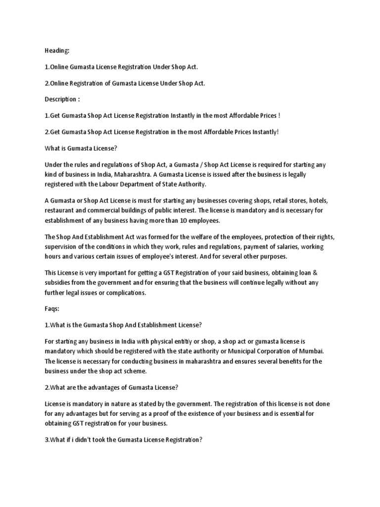 Gumasta License | PDF | Employment | License