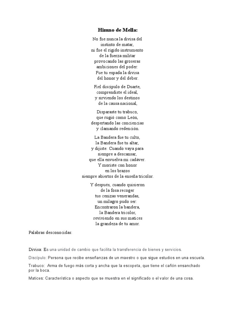 Himno de Mella y Sánchez | PDF | República Dominicana | Poesía
