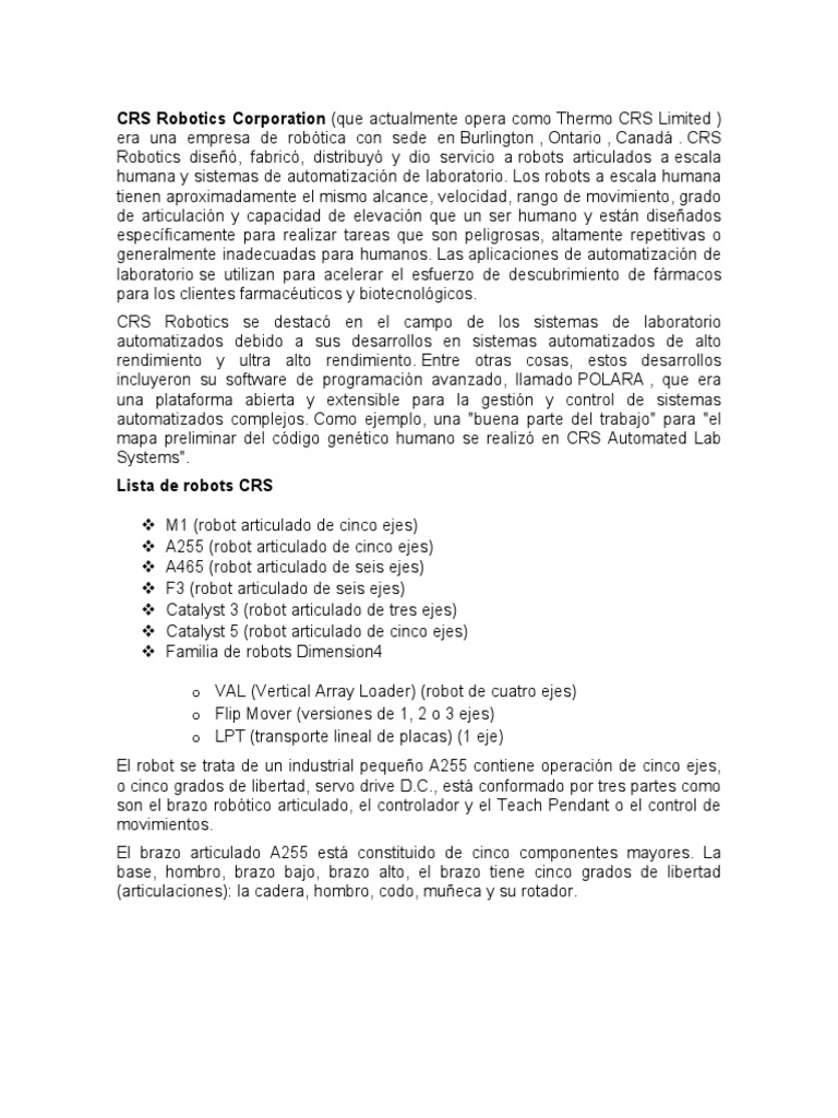 Robots y Automatización en CRS Robotics | PDF | Robot | Robótica