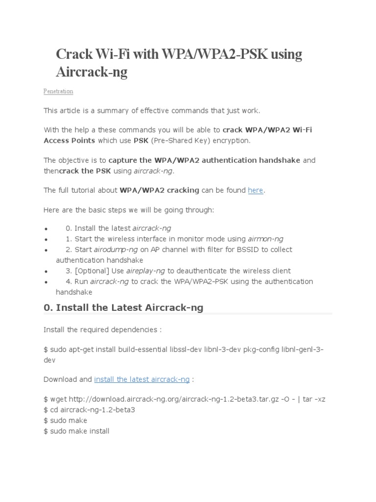 Crack Wi-Fi With WPA/WPA2-PSK Using Aircrack-Ng | PDF | System Software ...