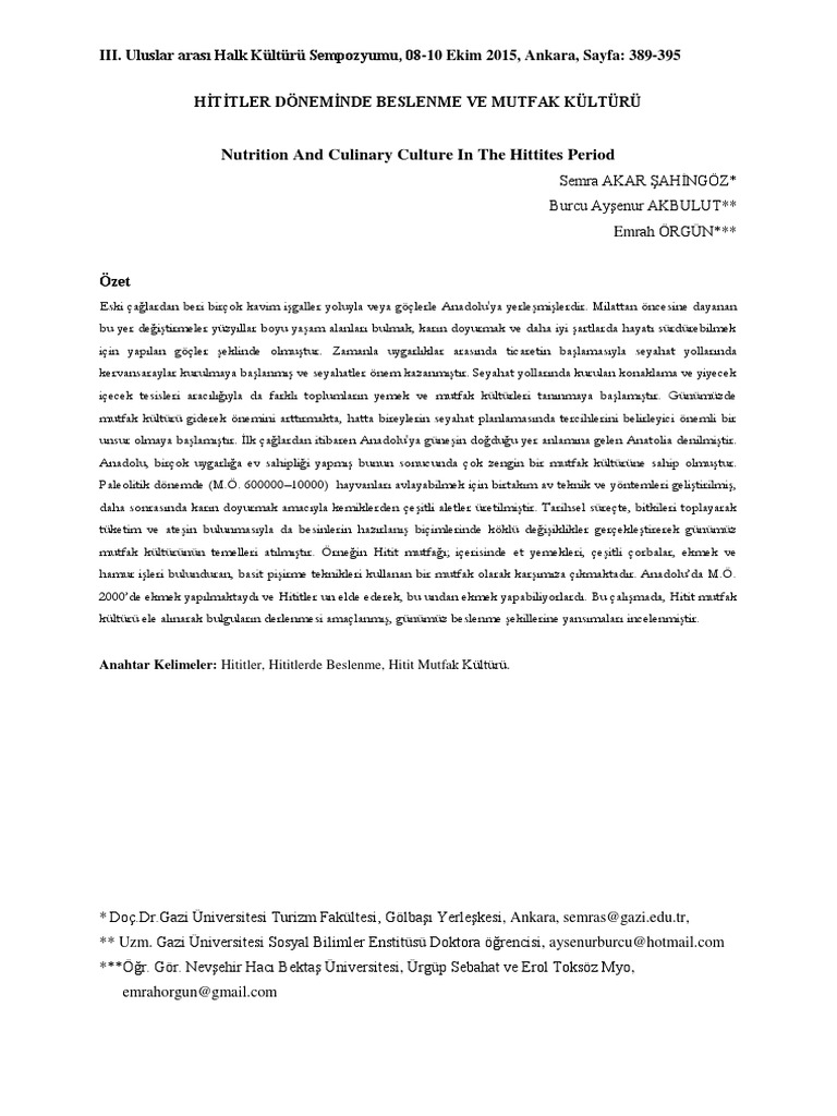 Hititler Doneminde Beslenme Ve Mutfak Ku | PDF