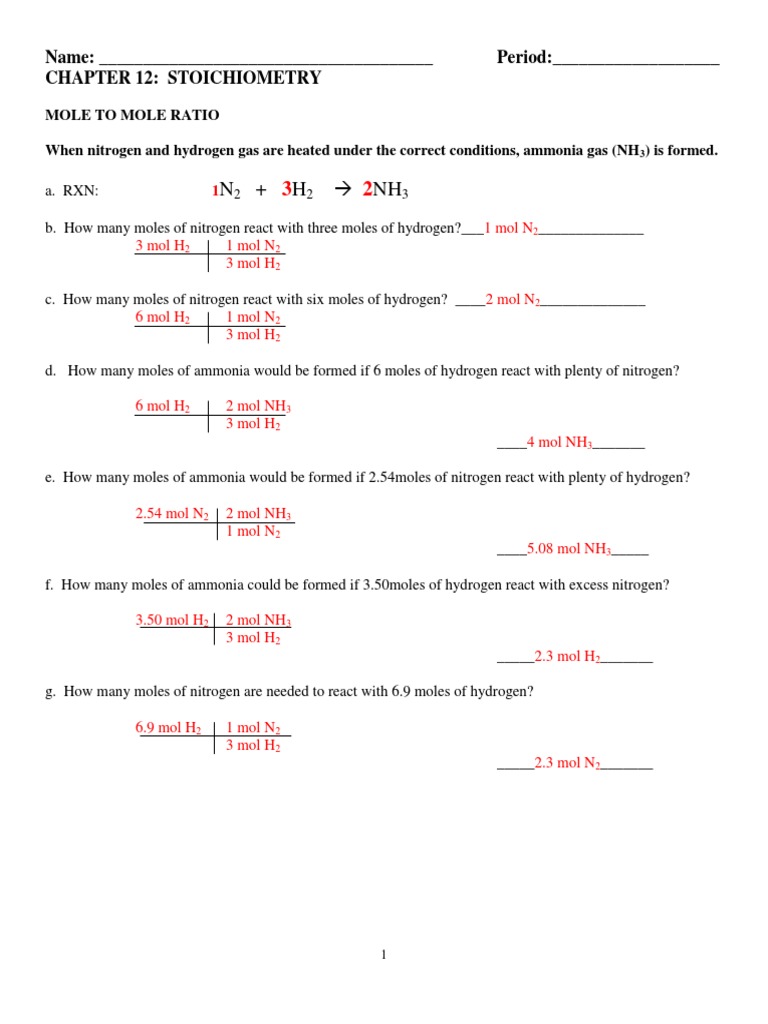 Stoichiometry Notes - 2014 KEY | PDF | Mole (Unit) | Hydrochloric Acid