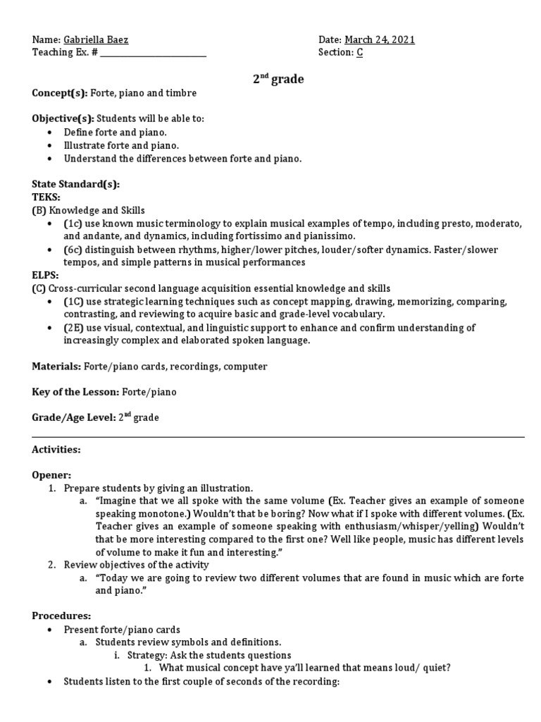 Lesson Plan Week 1 | PDF | Tempo | Piano
