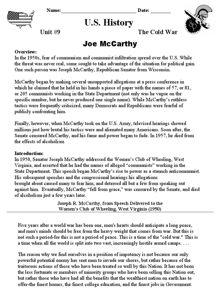 McCarthy's Cold War Allegations Explained | PDF | Joseph Mc Carthy ...