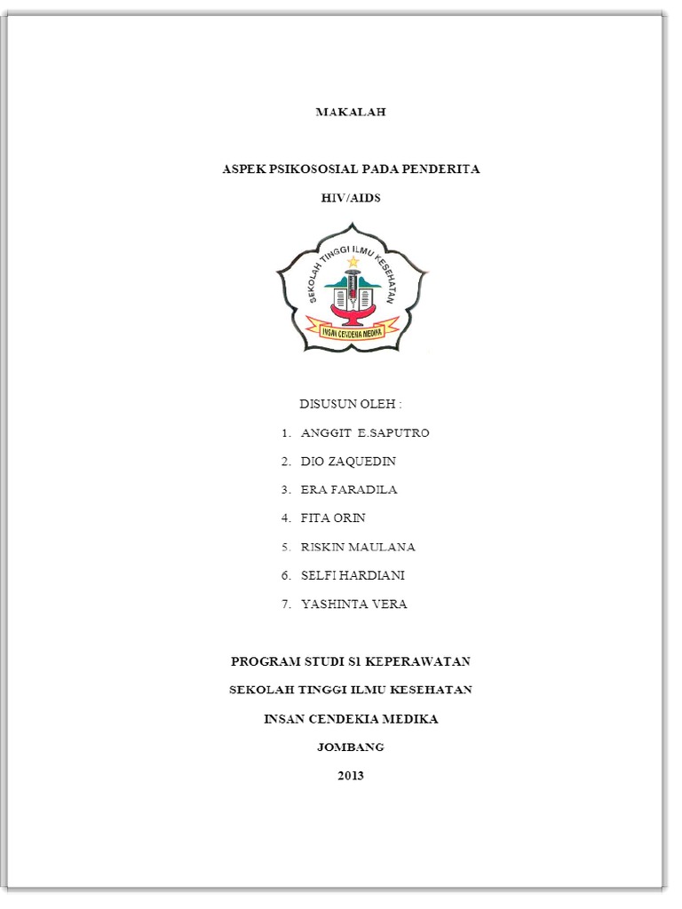 Makalah Aspek Psikososial Pada Penderita Hiv - Aids Disusun Oleh - 1. Anggit E.saputro 2. Dio ...