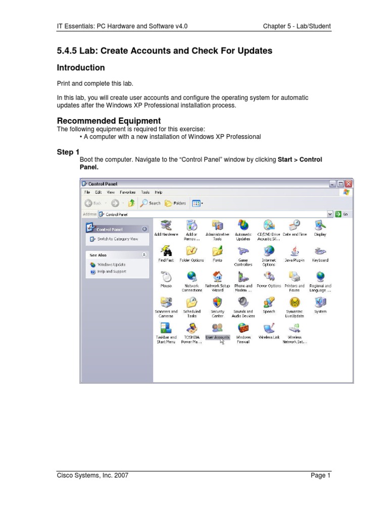 5.4.5 Lab: Create Accounts and Check For Updates: Step 1 | PDF ...