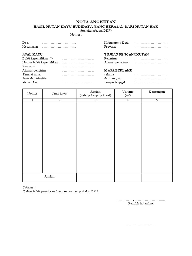 Nota Angkutan Hasil Hutan Kayu | PDF