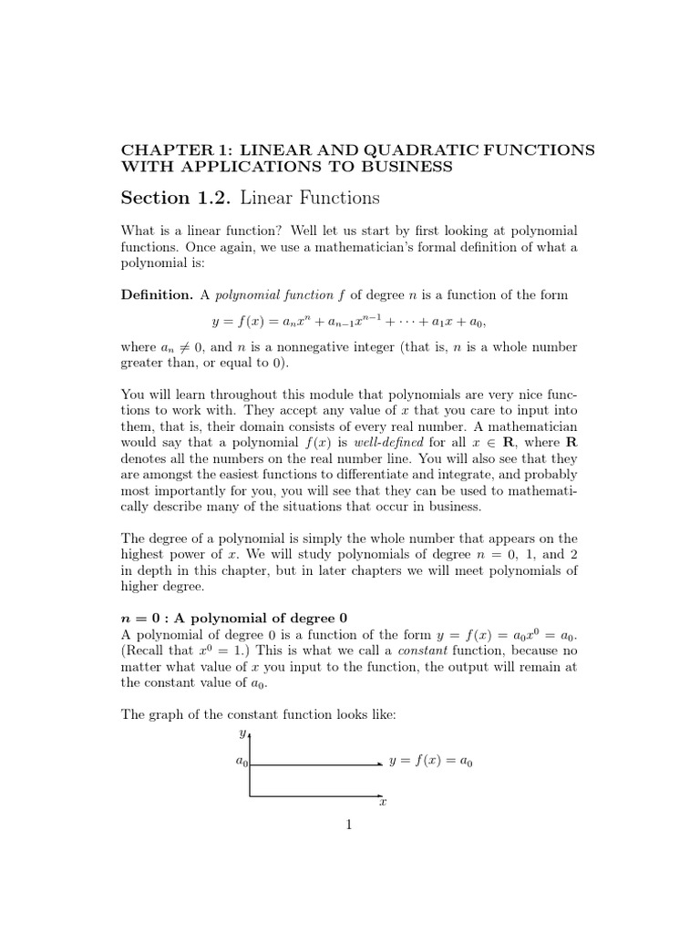 Section 1.2. Linear Functions: Chapter 1: Linear and Quadratic ...