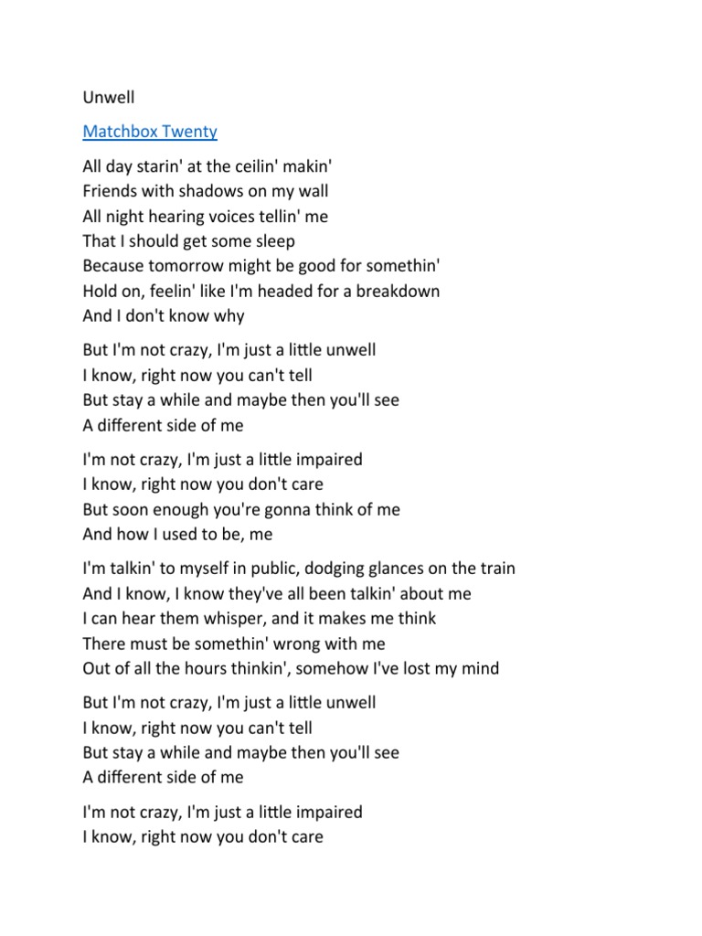 Unwell Lyrics | PDF