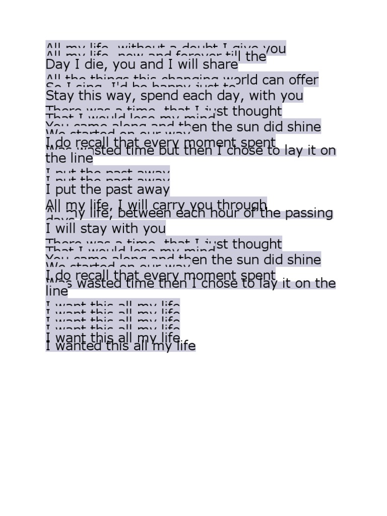 All My Life Lyrics | PDF