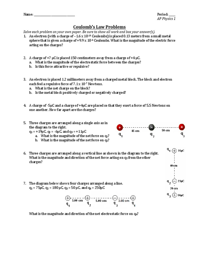 Coulomb's Law Problem Set | PDF | Science & Mathematics
