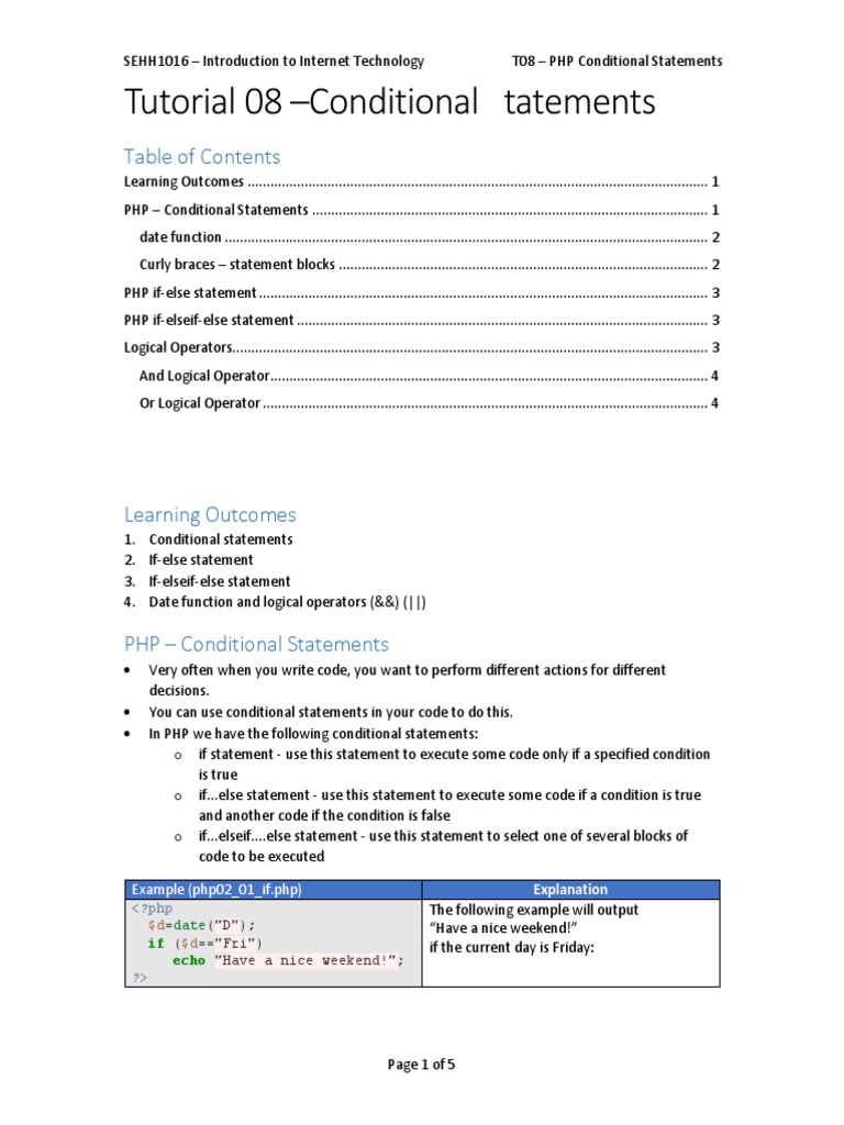 SEHH1016 T08-PHP Conditional Statements | PDF | Software Development | Computer Science
