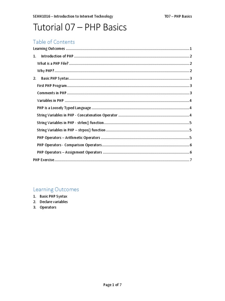 Tutorial 0 7 - PHP Basics | PDF | Php | Web Server