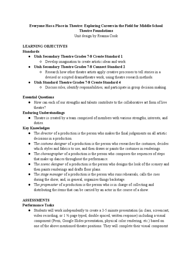 Theatre Careers Unit | PDF | Theatre