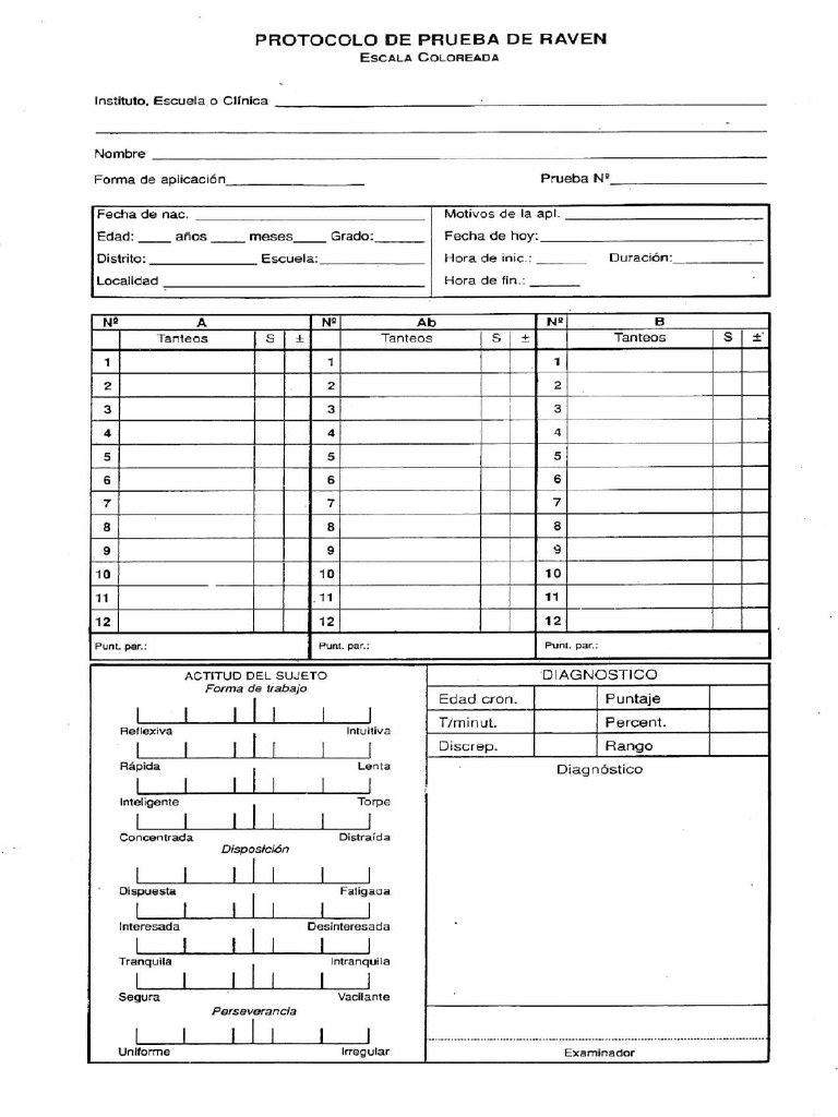 Protocolo de Prueba de Raven, escala coloreada