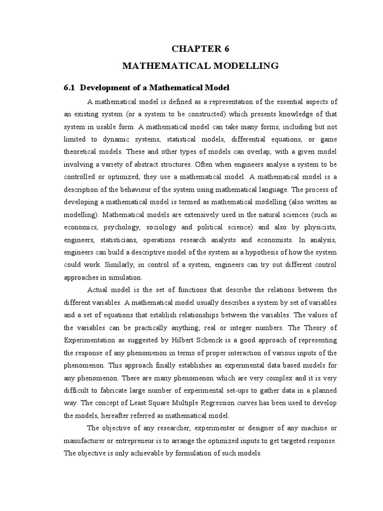 Mathematical Modelling 6 1 Development Of A Mathematical Model PDF
