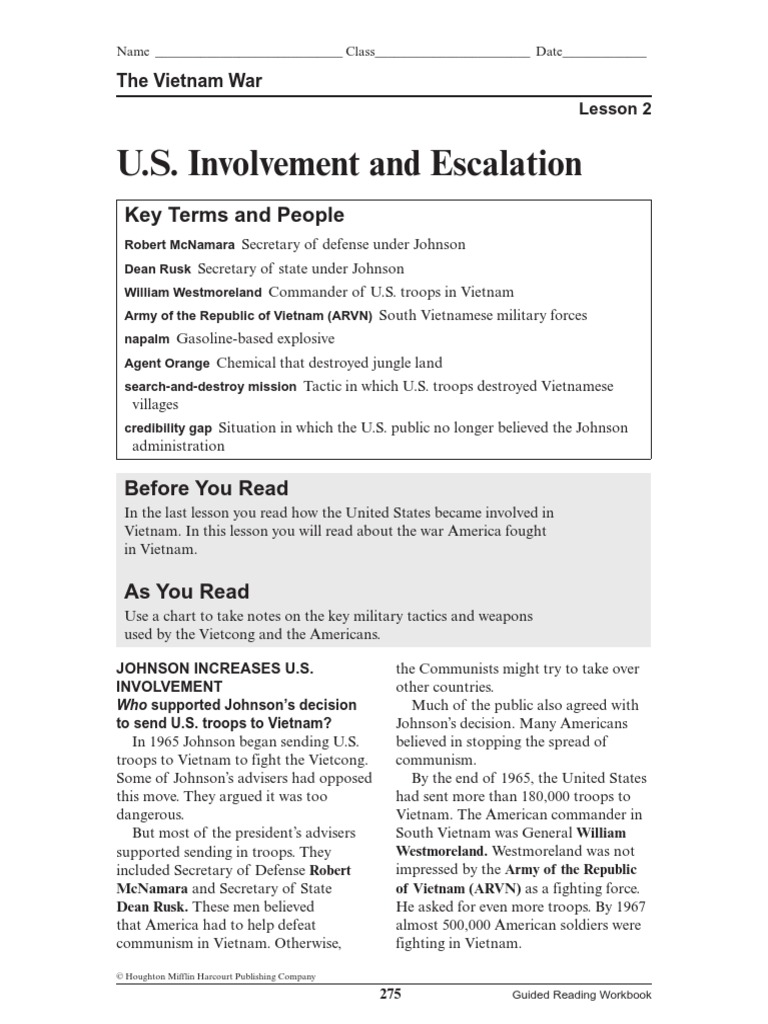 Guided Reading 2 Escalation | PDF | Robert Mc Namara | Vietnam War