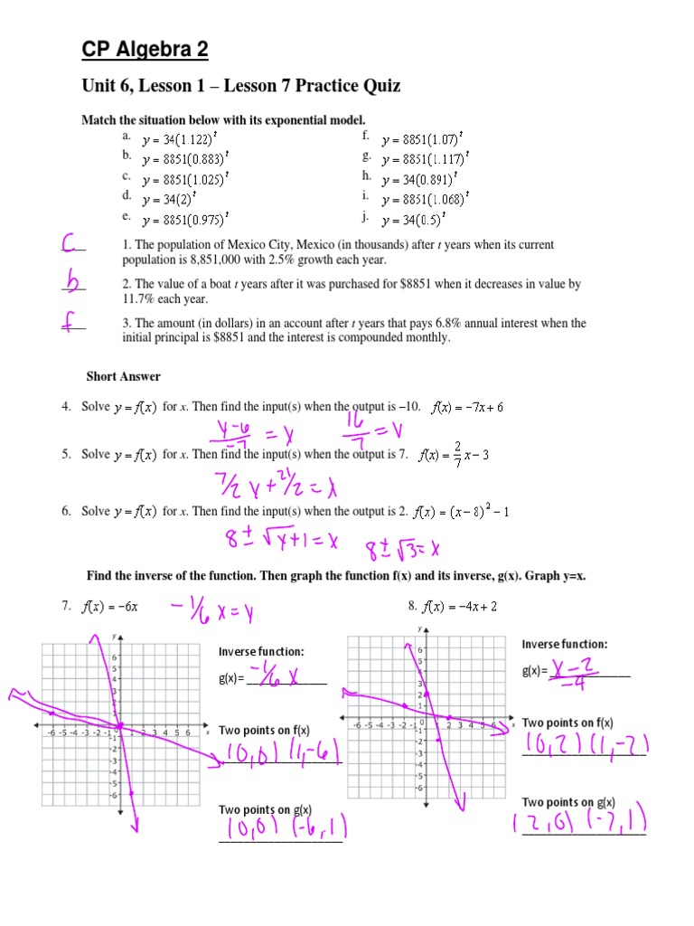 Practice Problems for Exponential and Logarithmic Functions | PDF ...