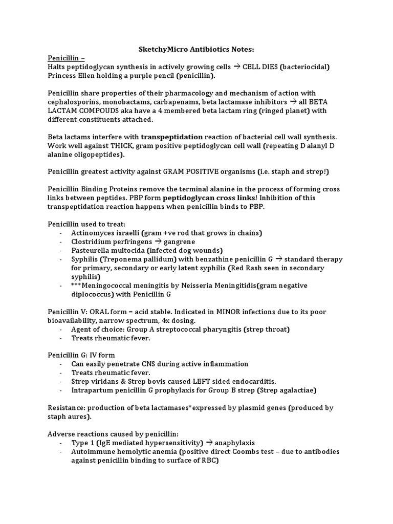 SketchyMicro Antibiotics Notes | PDF