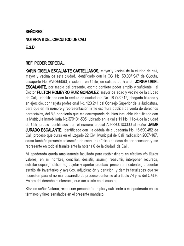 Poder Especial Notaría 8 Cali | PDF | Derecho