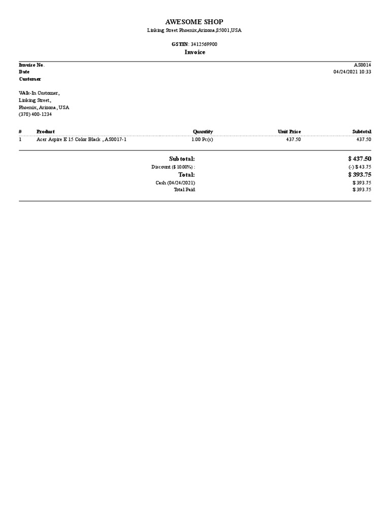 Acer Aspire E 15 Invoice Details | PDF