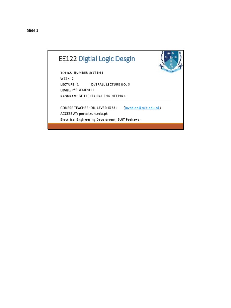 DLD Handouts - Week2 Lecuture 1 | PDF | Multiplication | Numbers