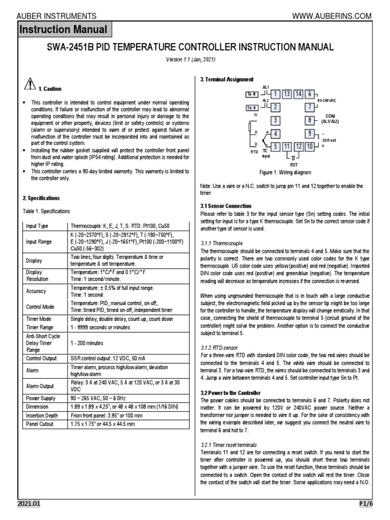 Swa-2451B Pid Temperature Controller Instruction Manual Instruction Manual | PDF | Parameter ...