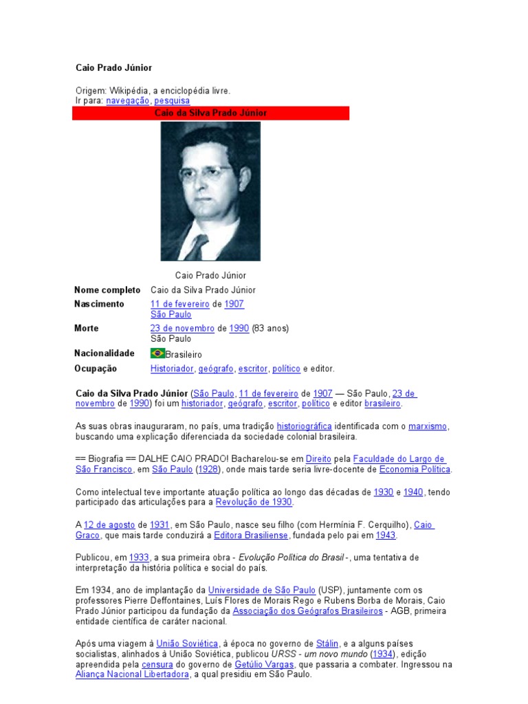 Biografia de Caio Prado Júnior | PDF | Governo | Política (geral)