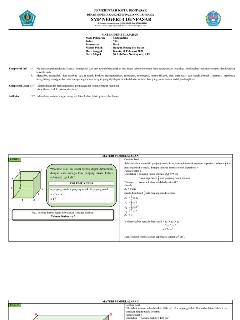 Menentukan Volume Kubus, Balok, Limas Dan Prisma | PDF