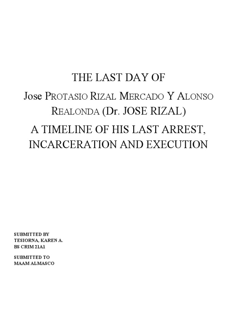 The Last Day of Jose P R M YA R (Dr. Jose Rizal) A Timeline of His Last ...