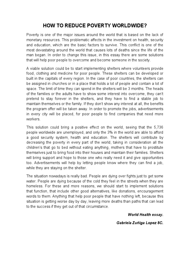 How To Reduce Poverty Worldwide?: World Health Essay. Gabriela Zuñiga ...