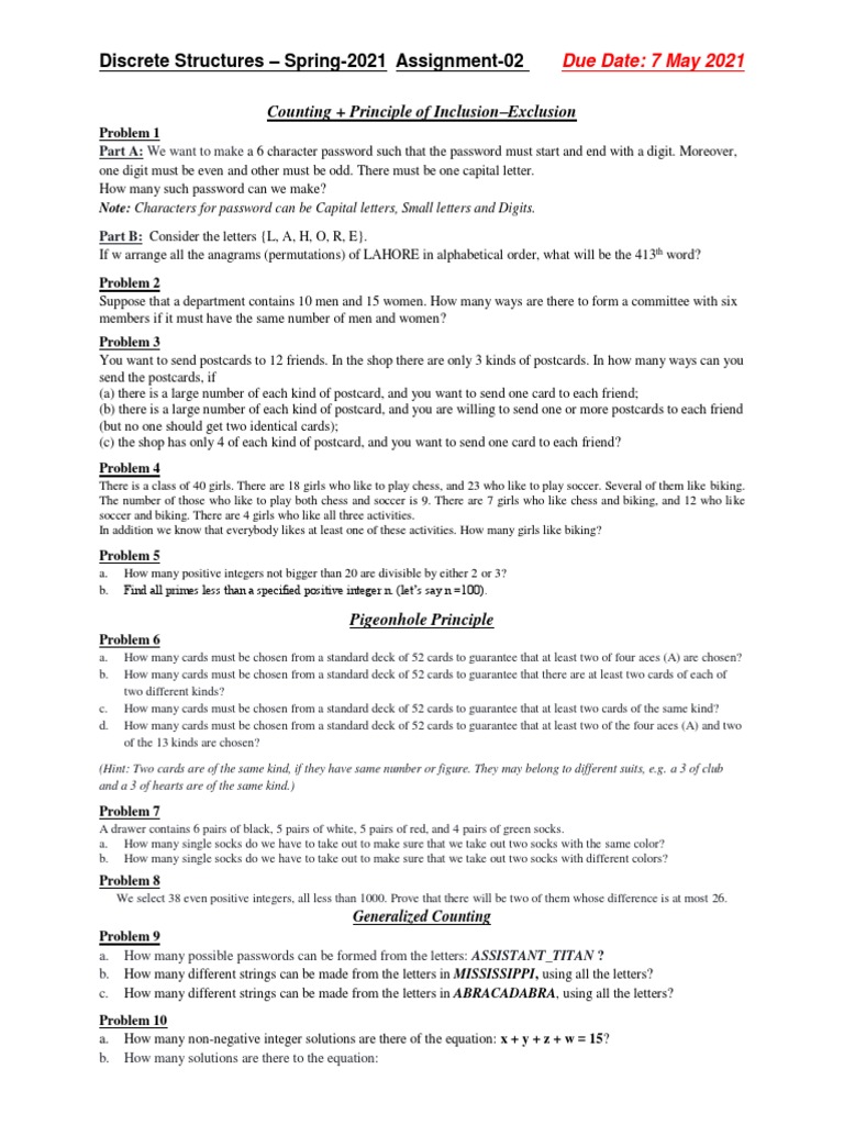 Assignment 2 | PDF | Numbers | Combinatorics