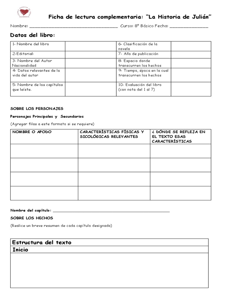 Ficha de Lectura Complementaria 8° | PDF | Libros