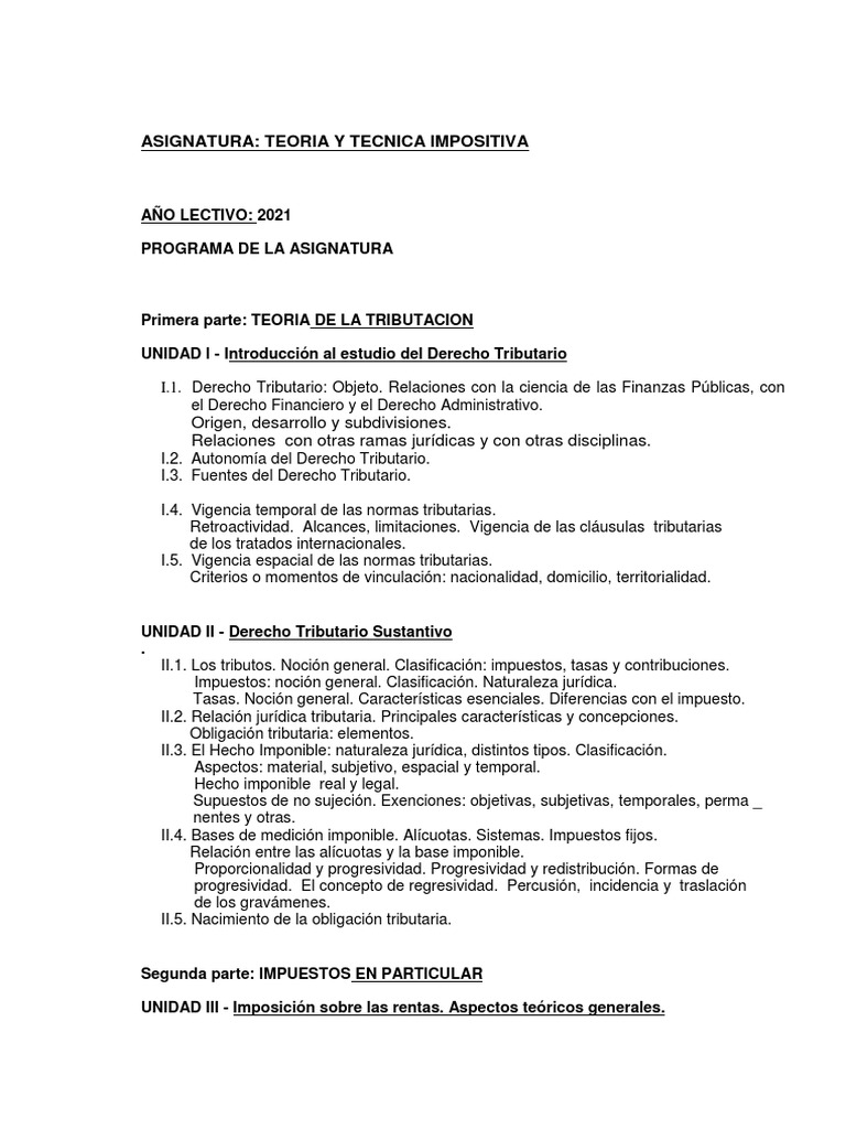 Teoria y Tecnica Impositiva Programa 2021 | PDF | Impuesto sobre la ... Teoria y Tecnica Impositiva Programa 2021 | PDF | Impuesto sobre la ...