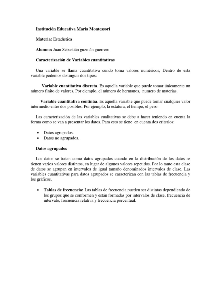 Caracterizacion de Variables Cuantitativas | PDF | Histograma | Análisis