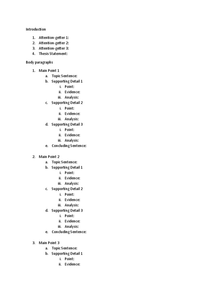 Essay Outline (Literary Analysis) Original Template | PDF