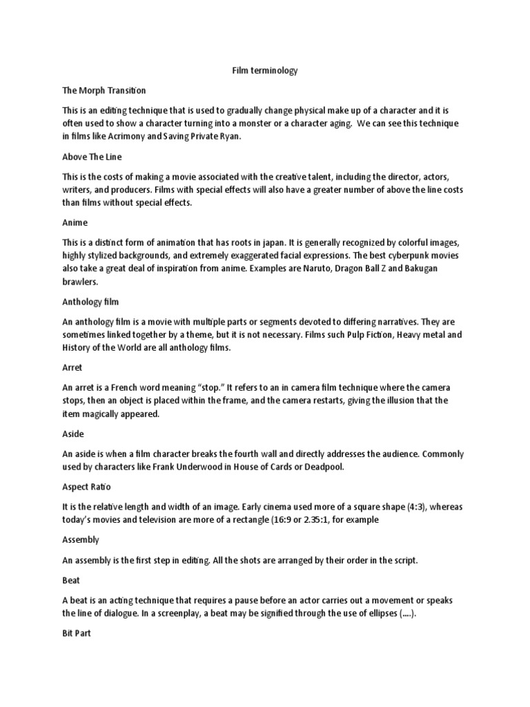 Film Terminology | PDF | Animation | Cinema