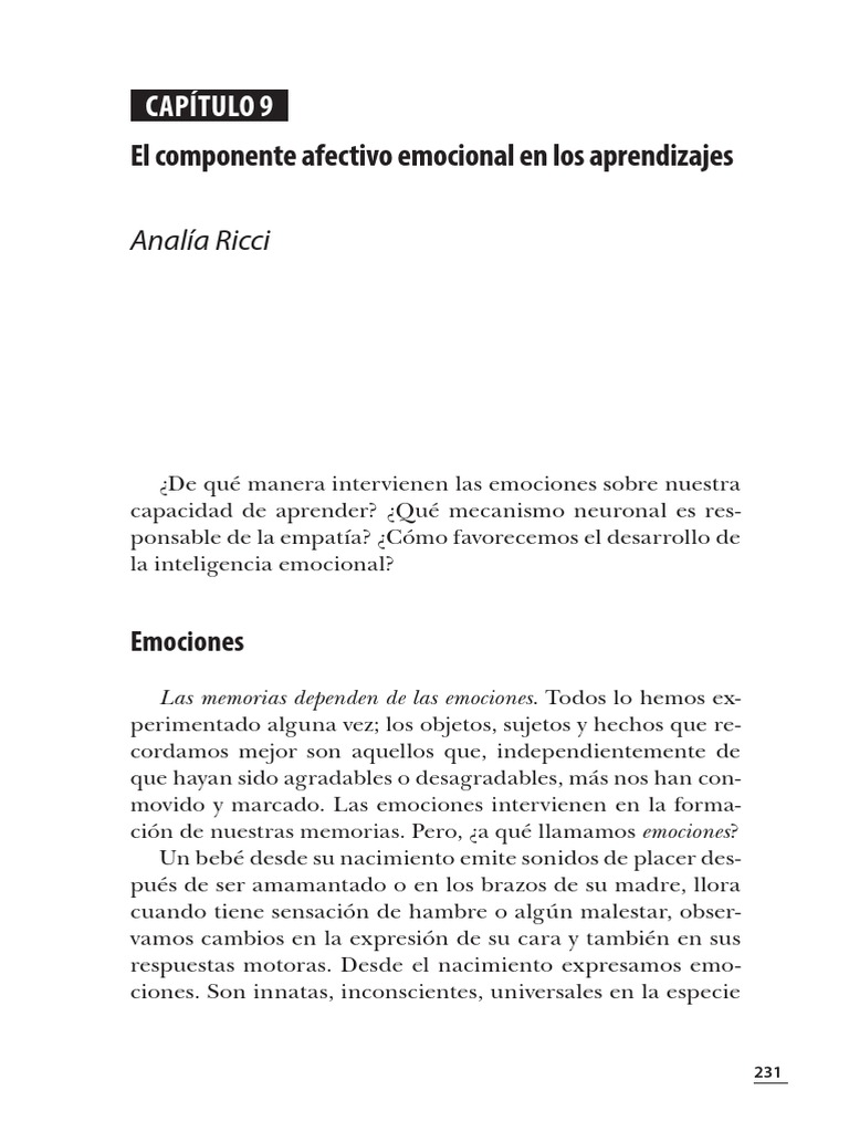 Cap 9 Componente Afectivo Emocional en Los Aprendizajes | PDF ...