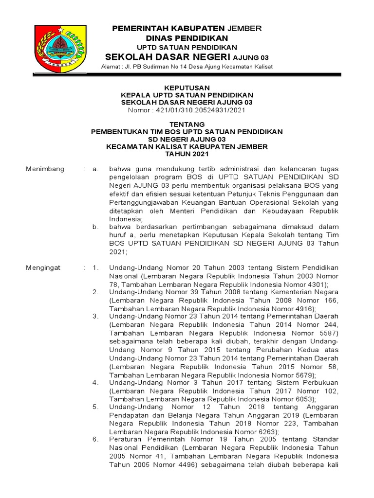 (Panduanmengajar - Com) - Contoh SK Tim BOS Reguler 2021 | PDF (Panduanmengajar - Com) - Contoh SK Tim BOS Reguler 2021 | PDF