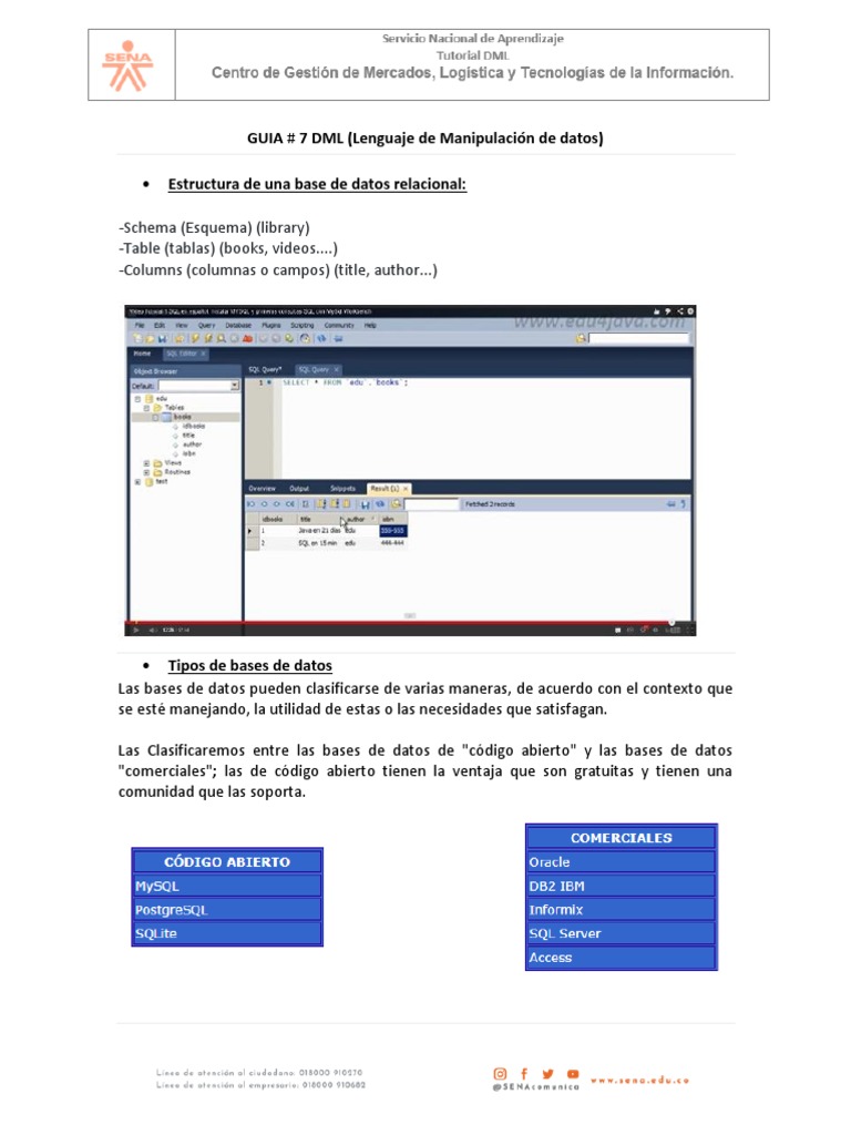 Tutorial DML Sentencias | PDF | SQL | Bases de datos