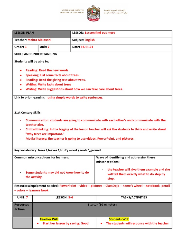 Lesson Plan About Trees | PDF | Lesson Plan | Teachers