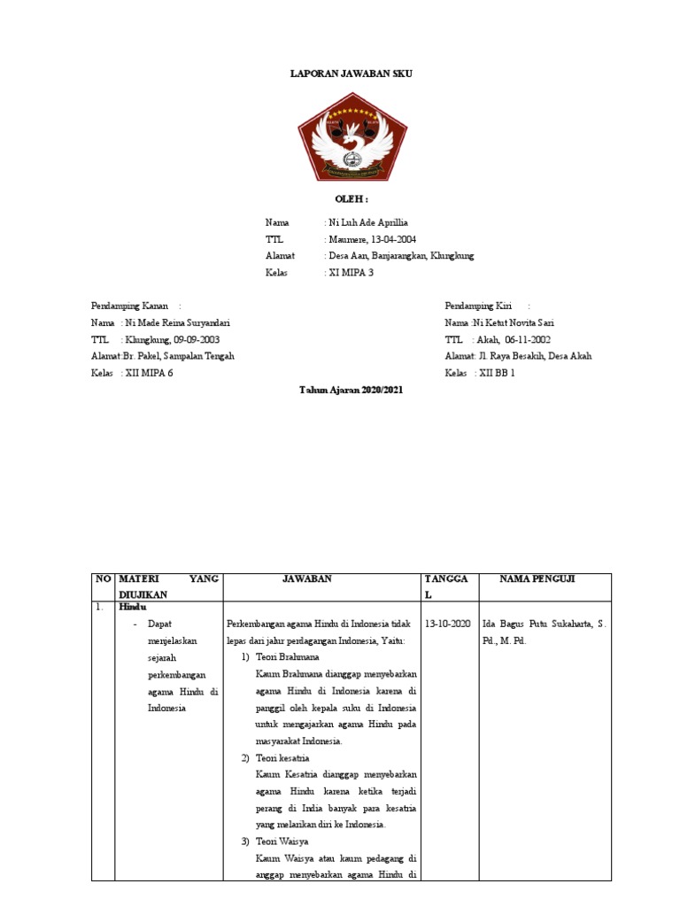 LAPORAN - JAWABAN - SKU - LIA (1) Revisi | PDF