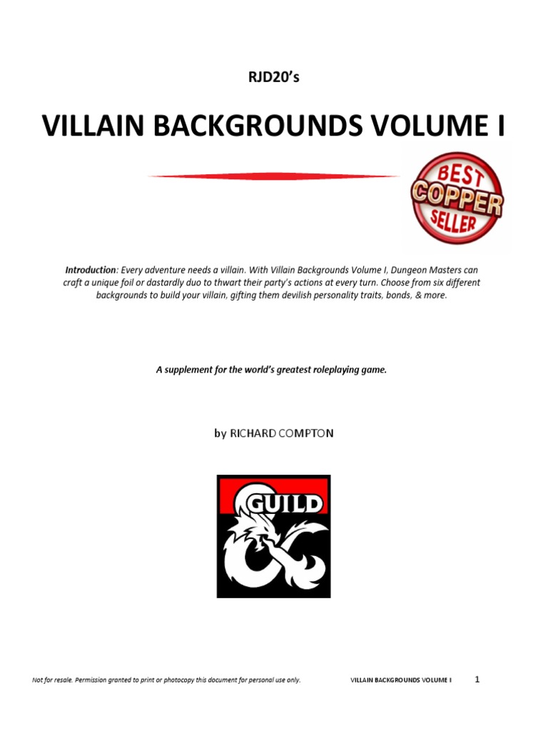 Villain Backgrounds Volume I: RJD20's | PDF | Dungeons & Dragons ...